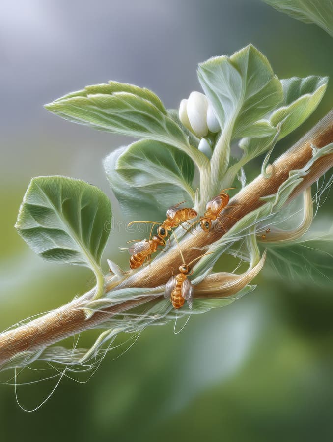 Exploring the Intricacies of Nature Two Ants on a Branch Surrounded by ...
