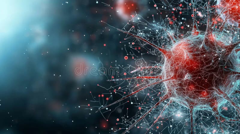 Exploring the Intricacies of Red and White Neurons Set Against a Blue ...