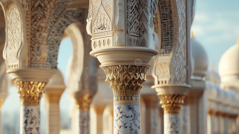 Exploring Intricate Architectural Details: Golden Pillars and Islamic ...