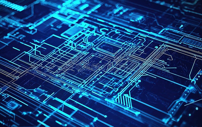 Exploring Intricate Blue Circuitry on a Dark Background with Glowing ...