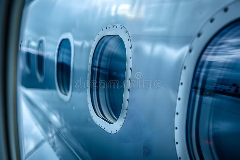 Windows of Airplane with Emergency Exit Door Stock Illustration ...