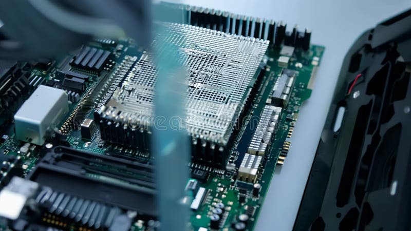 Exploring the Intricate Details of a Computer Motherboard Assembly in a ...