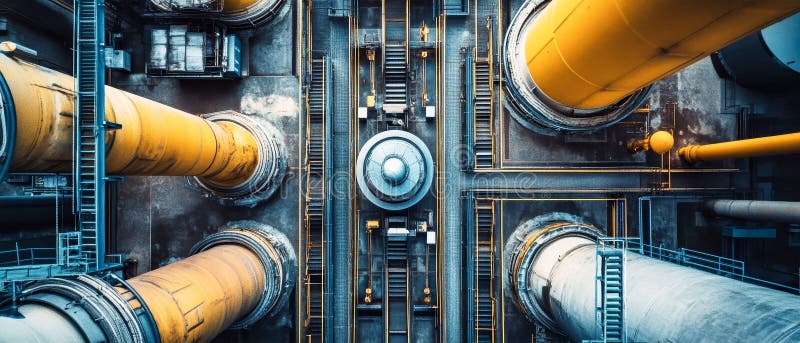 Exploring Intricate Industrial Pipeline System from Above Showcasing ...