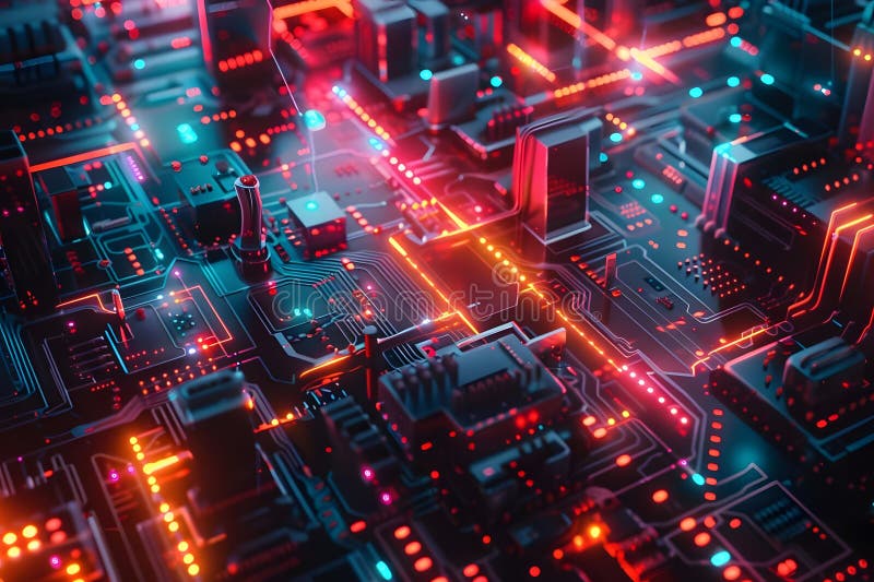 Exploring the Intricate Pathways, a Journey through Neon-Lit Circuit ...