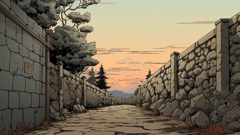 Exploring Japan: Industrial Revolution Comic Style Path Next To Wall ...