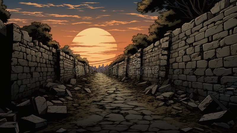 Exploring Japan: Industrial Revolution Comic Style Path Next To Wall ...