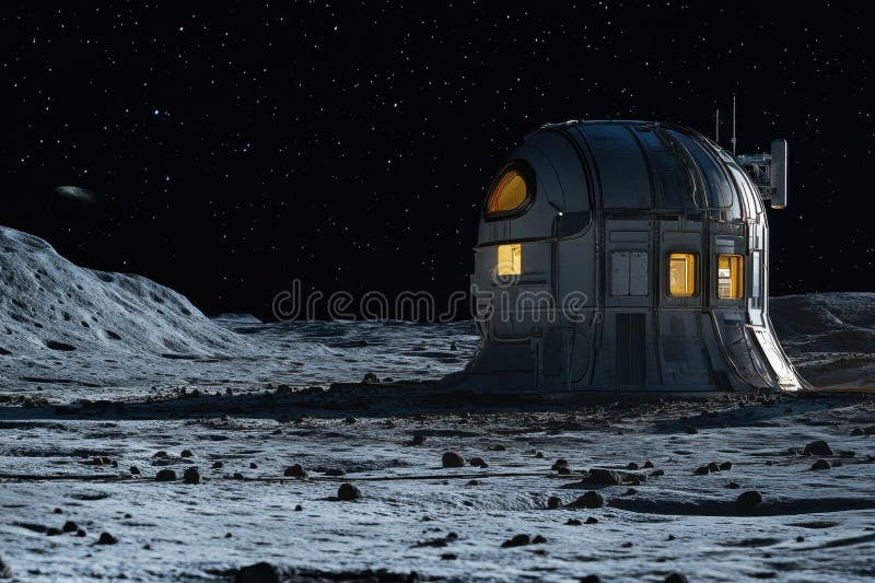 Exploring a Lunar Habitat on the Surface of the Moon at Night Stock ...