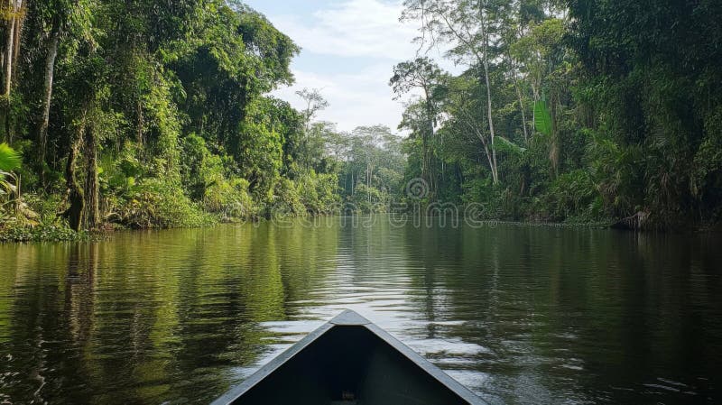 Exploring a Lush Green Amazon Rainforest River Stock Illustration ...