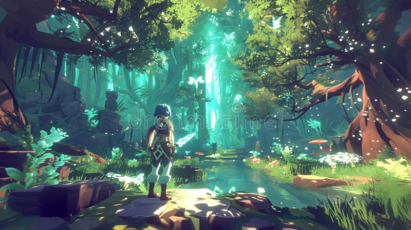 Exploring a Magical Forest with Glowing Lights and Fantasy Atmosphere ...