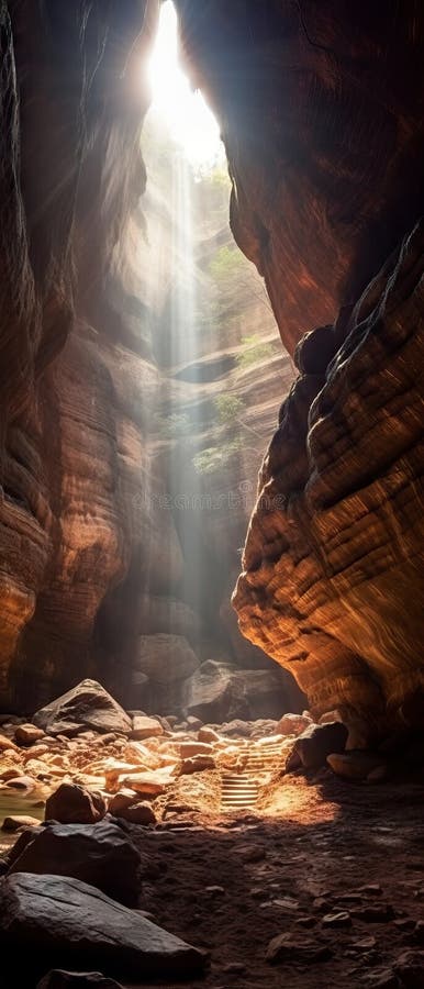 Exploring the Majestic Cathedral-Like Cave at Dawn . Stock Illustration ...