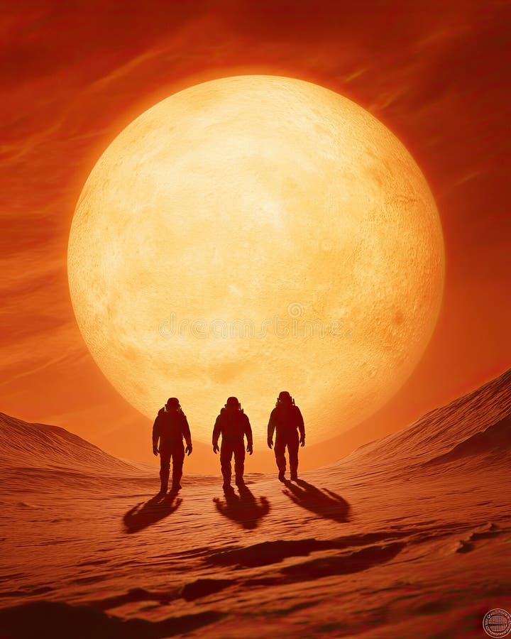 Exploring the Martian Landscape at Dusk Under a Glowing Sun Stock Image ...