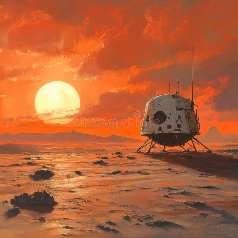 Exploring the Martian Surface: a Lander on the Red Planet at Sunset ...