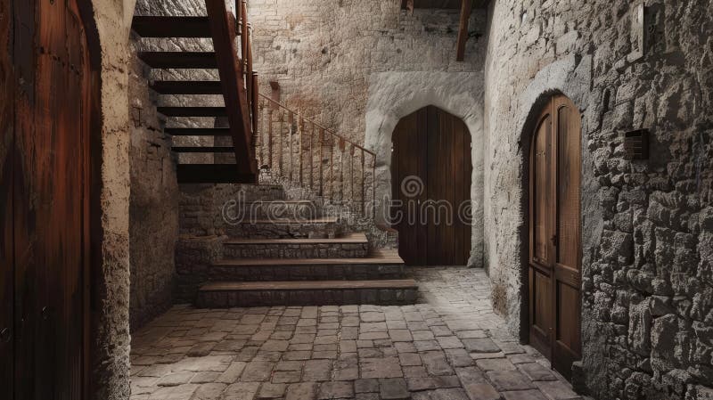 Exploring a Medieval Castle Corridor the Contrast of Rustic and Opulent ...