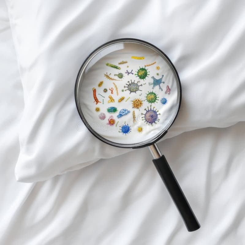 Exploring Microscopic Life on a Pillow Using a Magnifying Glass in a ...