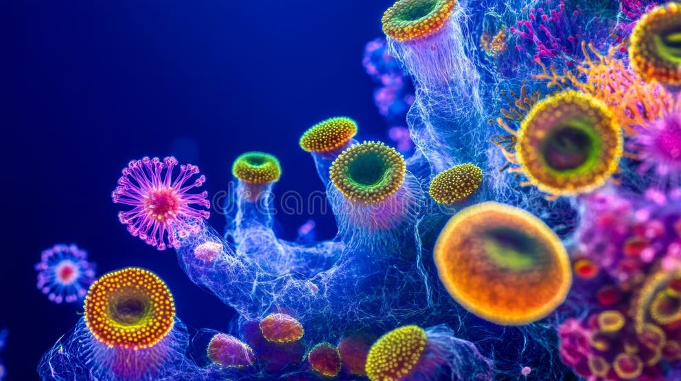 Exploring a Microscopic Universe Vibrant Life Forms in a Deep Blue ...