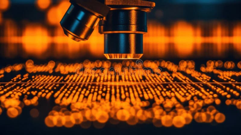 Exploring Microscopic World, Optical Lens Examines Glowing Surface ...