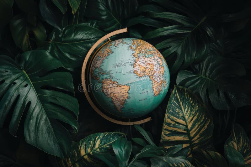 Exploring a Minimalist Globe Nestled among Lush, Vibrant Greenery in a ...