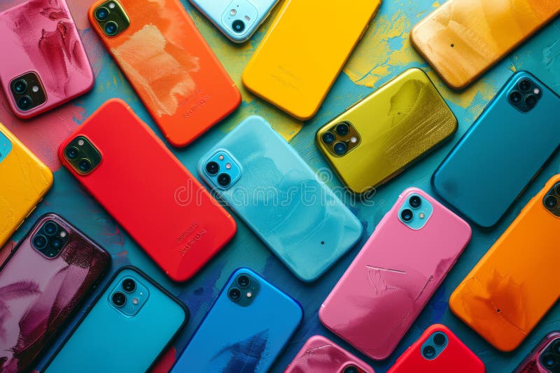 A Lot of Mobile Phones on Blue Background Stock Illustration ...