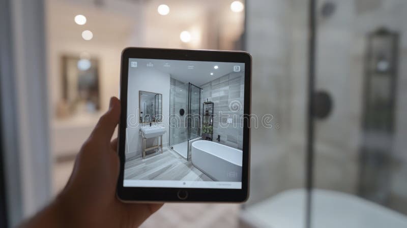 Exploring a Modern Bathroom Design Using a Tablet in a Stylish Interior ...