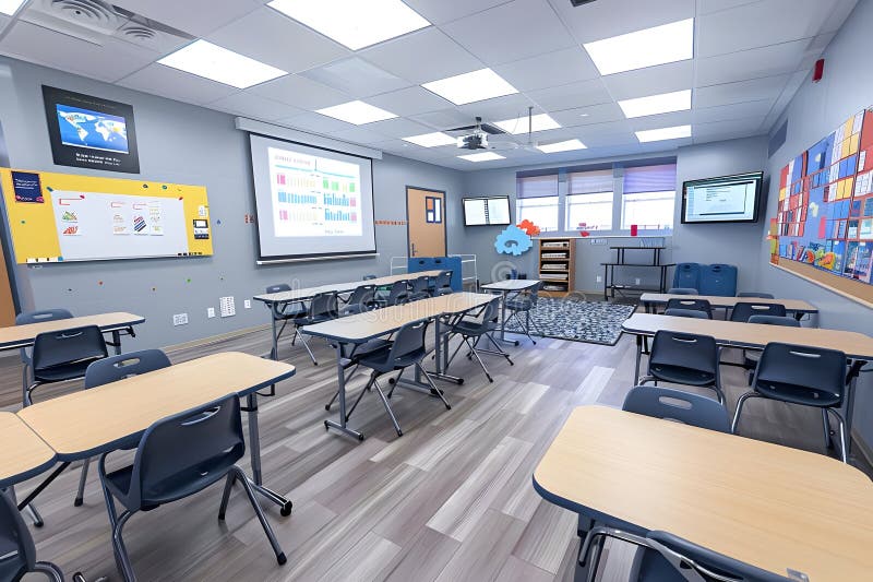 Exploring a Modern Classroom, Desks, Chairs, and Technology Integration ...