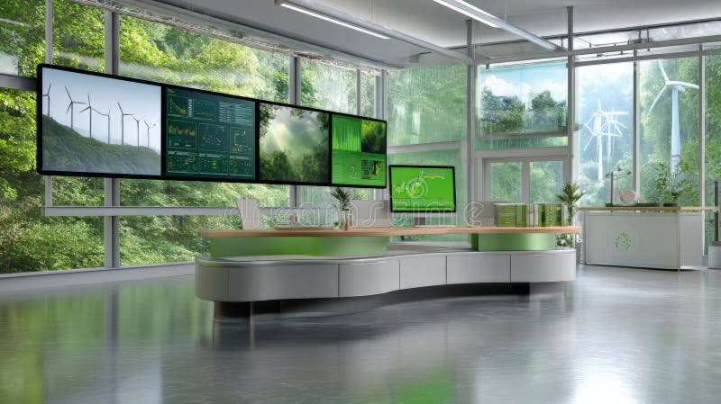 Exploring a Modern Green Technology Office Filled with Digital Displays ...