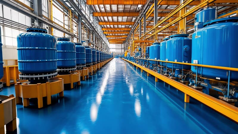 Exploring a Modern Industrial Facility with Blue Storage Tanks and ...