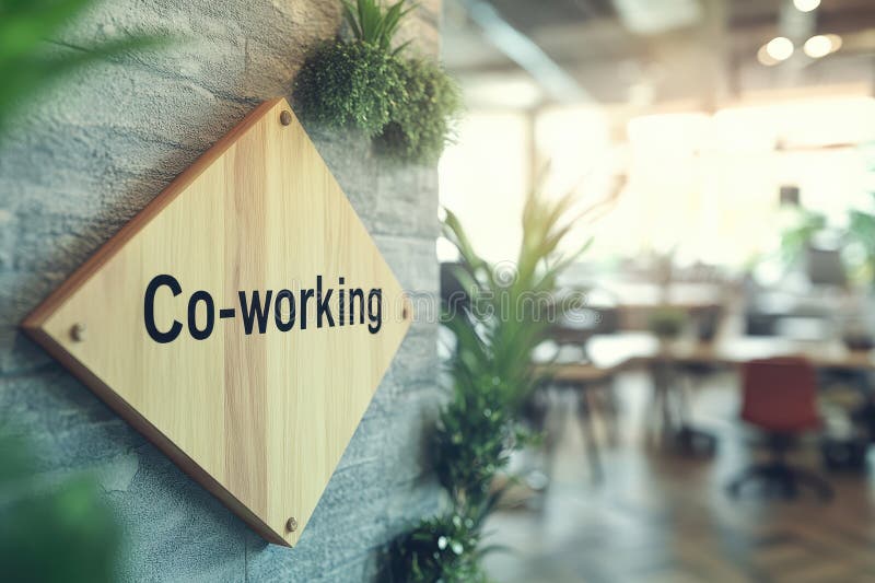 Exploring the Modern Workspace with a Wooden Hexagonal Co-working Sign ...