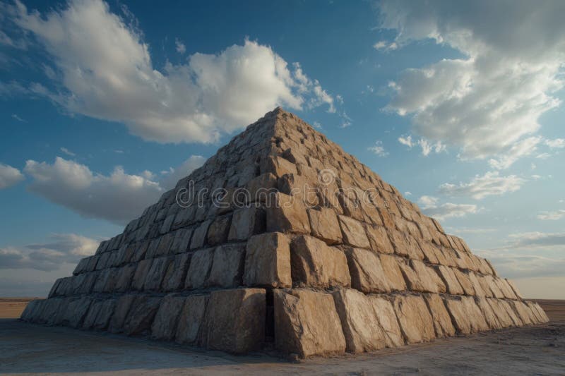 Exploring a Monumental Pyramid Structure Against a Dramatic Sky in a ...