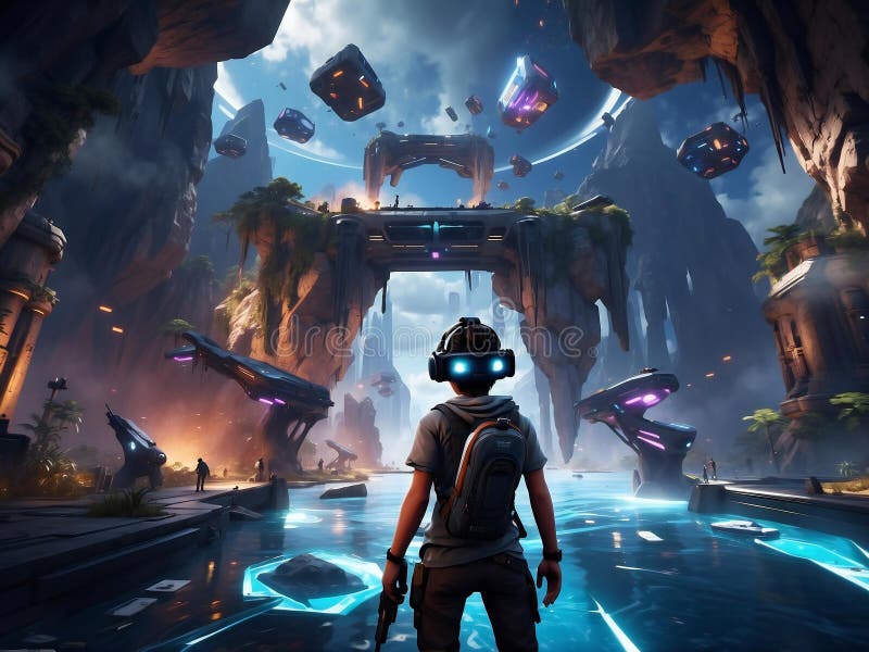 Exploring Multiverse in VR Gaming Stock Illustration - Illustration of ...