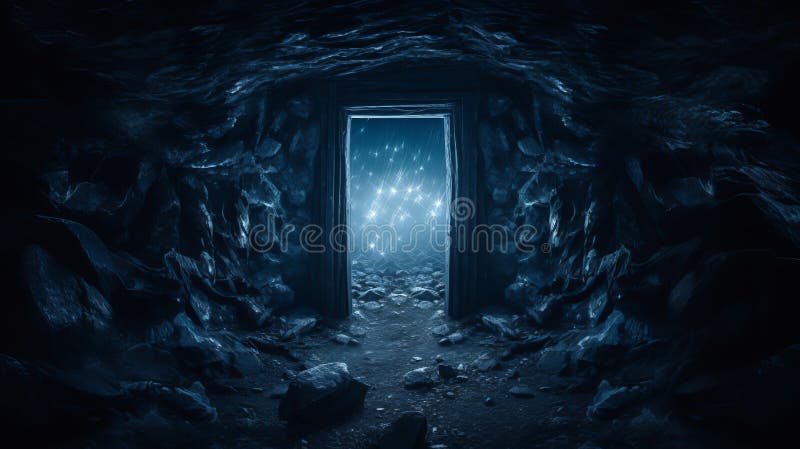 Exploring a Mysterious Cave Entrance Illuminated by Glowing Particles ...