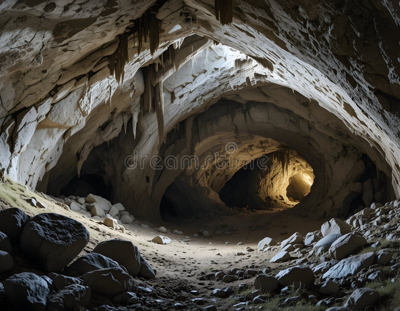 Exploring a Natural Cave Formation with Stalactites and Rock Formations ...