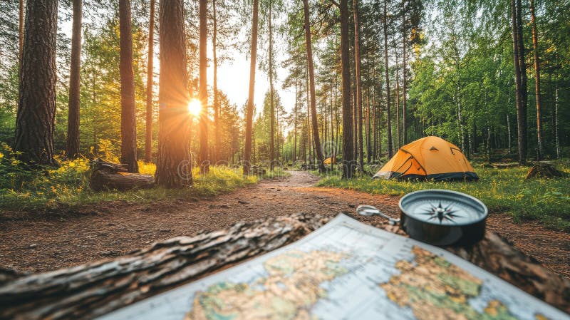 Exploring Nature S Pathway: Camping Tent and Compass Adventure in ...