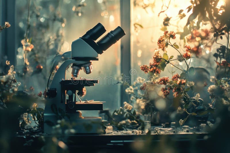 Exploring Nature S Wonders through a Microscope in a Glowing Garden ...