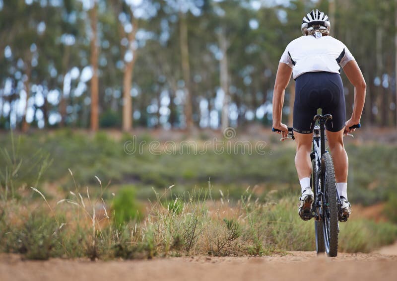 Exploring Nature from the Saddle. Rear View of a Cyclist Riding on an ...