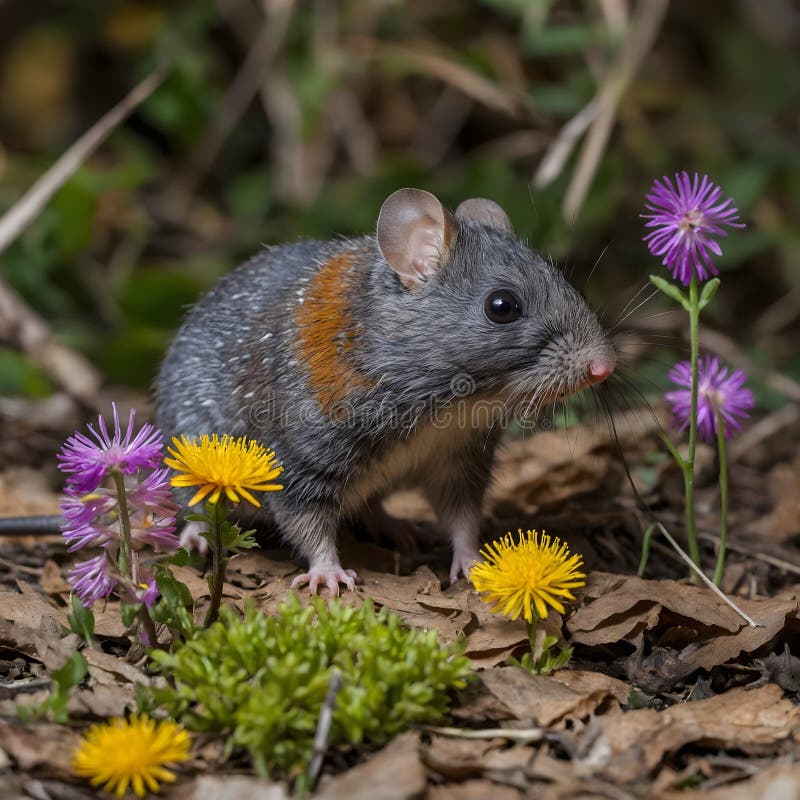 Exploring Nature: Silver-Headed Antechinus in a Blooming Forest Stock ...