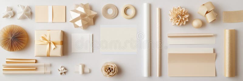 Exploring a Neat Arrangement of Gift Wrapping Items Like Paper, Ribbons ...