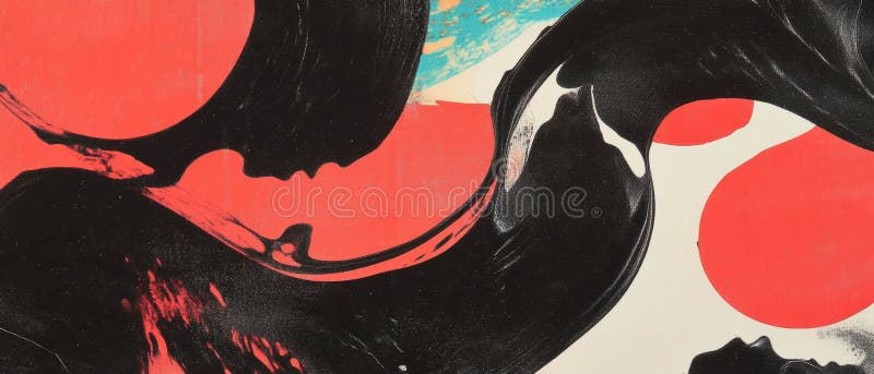 Exploring Negative Space with Vibrant Red Shapes and Flowing Ink ...