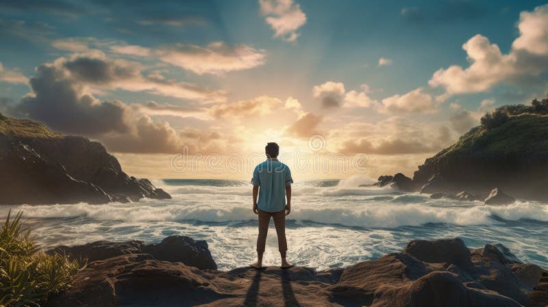 Exploring New Horizons: a Breathtaking Beach Sunset Stock Illustration ...