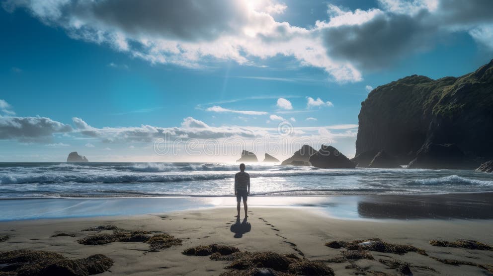 Exploring New Horizons: a Surreal Beachscape with a Silhouette Stock ...