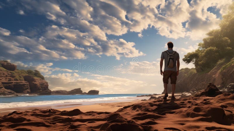Exploring New Places: a Breathtaking Beach Landscape Stock Illustration ...