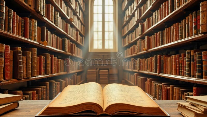 Exploring the Old Knowledge of the World in a Vast Library Stock Image ...