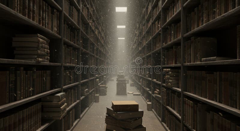 Exploring Old Library Interior with Bookshelves and Atmospheric Light ...