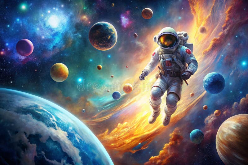 Exploring Outer Space. Mixed Media Stock Illustration - Illustration of ...