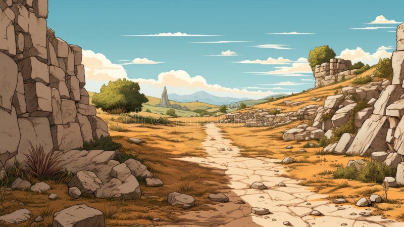 Exploring Paleolithic Comic Style Path Along the Spanish Wall Stock ...