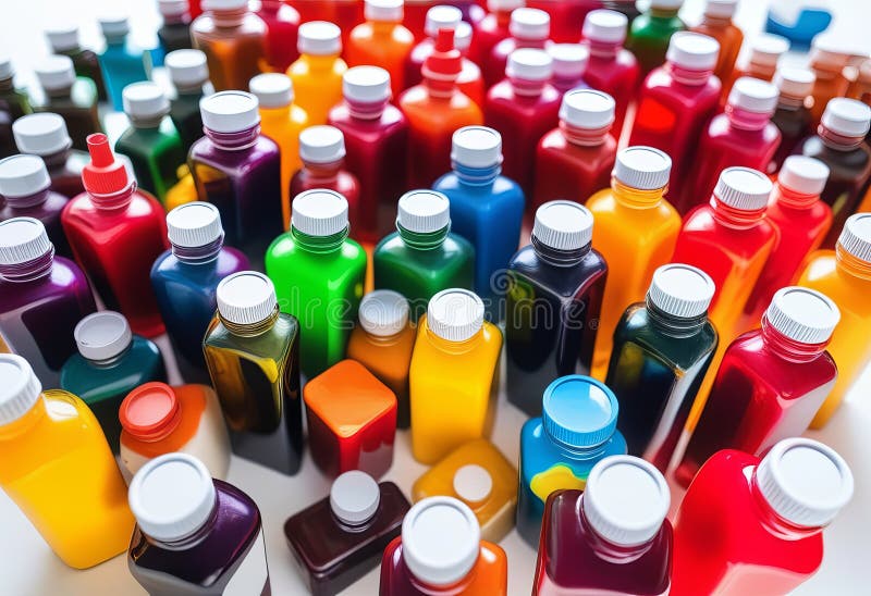 Exploring the Palette of Food Coloring Bottles on a Clean Canvas Stock ...