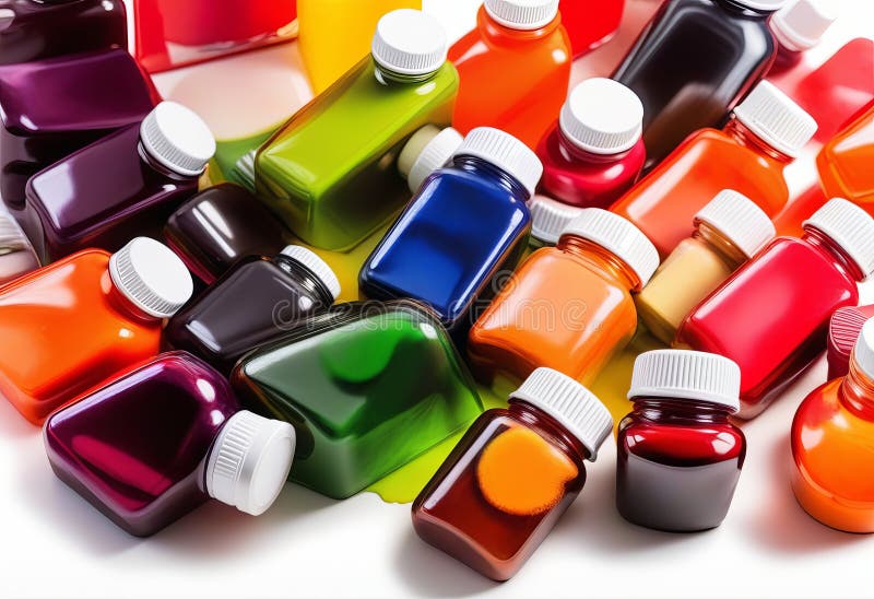 Exploring the Palette of Food Coloring Bottles on a Clean Canvas Stock ...