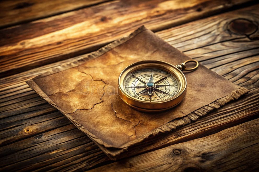 Exploring the Past a Vintage Compass and Journal on Rustic Wood ...