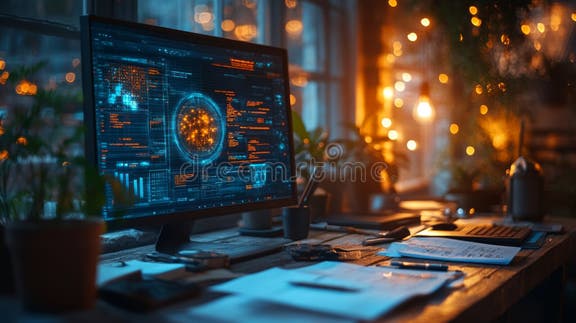 Exploring Quantum Computing Concepts in a Modern Workspace with Glowing ...