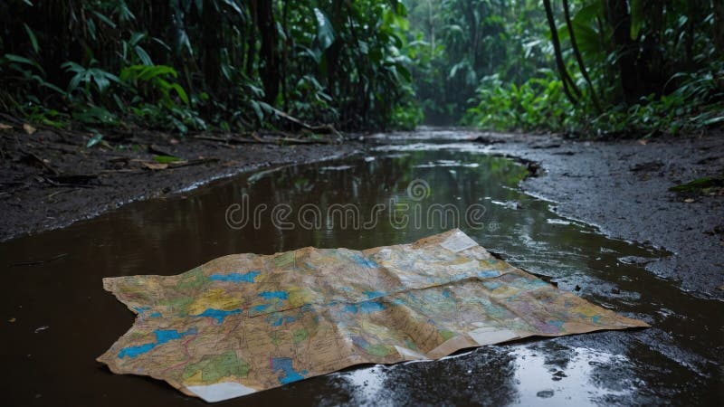 Exploring a Rainforest Trail with a Wet Map Alongside a Muddy Path in a ...