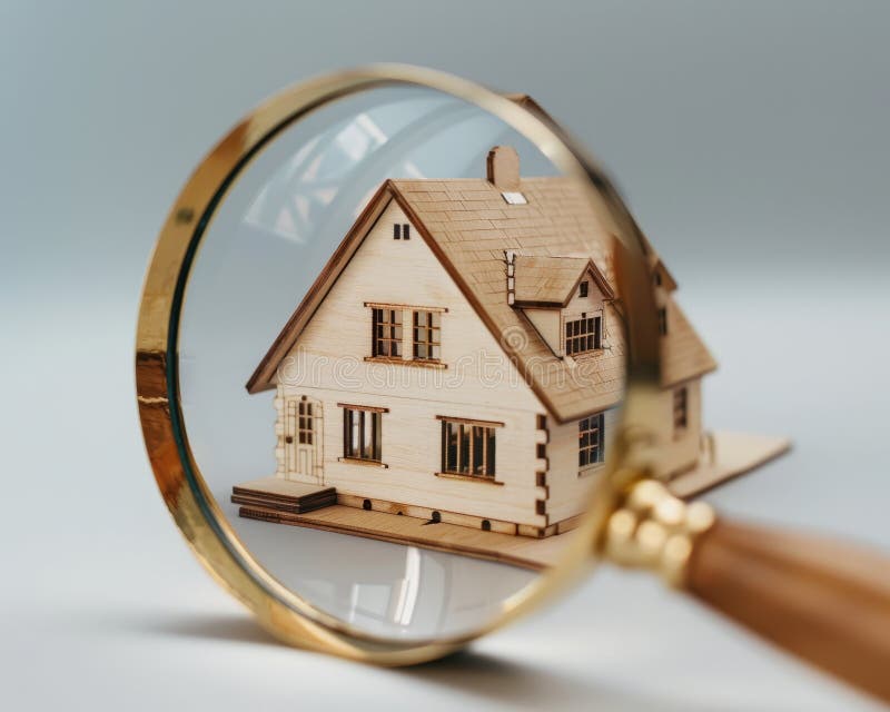 Exploring Real Estate. House Model Revealed by Magnifying Glass on ...
